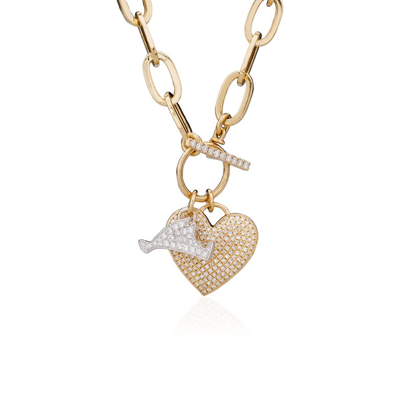 Pave Heart and Martha's Vineyard Paper Clip Chain Necklace SC55022370 ...
