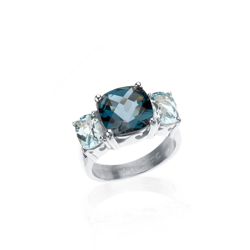 Wave Collection Three Stone Ring with London Blue Topaz and Sky Blue ...