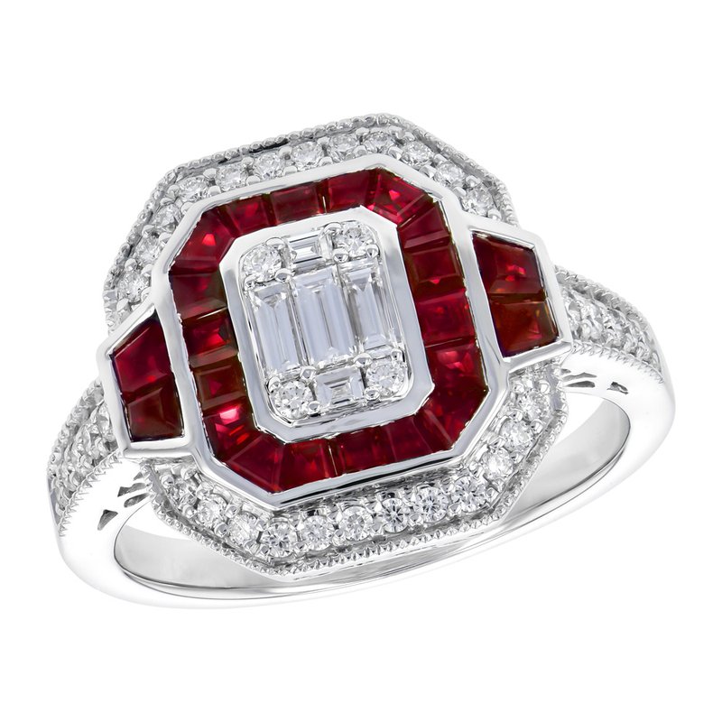 Wear-EVERY-Where Art Deco Inspired Diamond & Ruby Ring 200-07123 ...