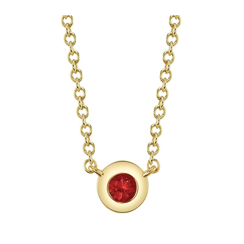 Showcase Collection Yellow 14 Karat Bezeled Pendant 18 with 1 Round Diamond Cut Ruby 230-02667 ...