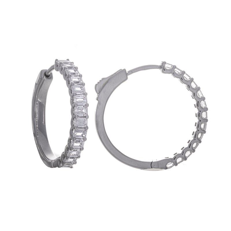 Kesslers 2 3 4ct T W Emerald Cut Hoop Earring In 14k White Gold