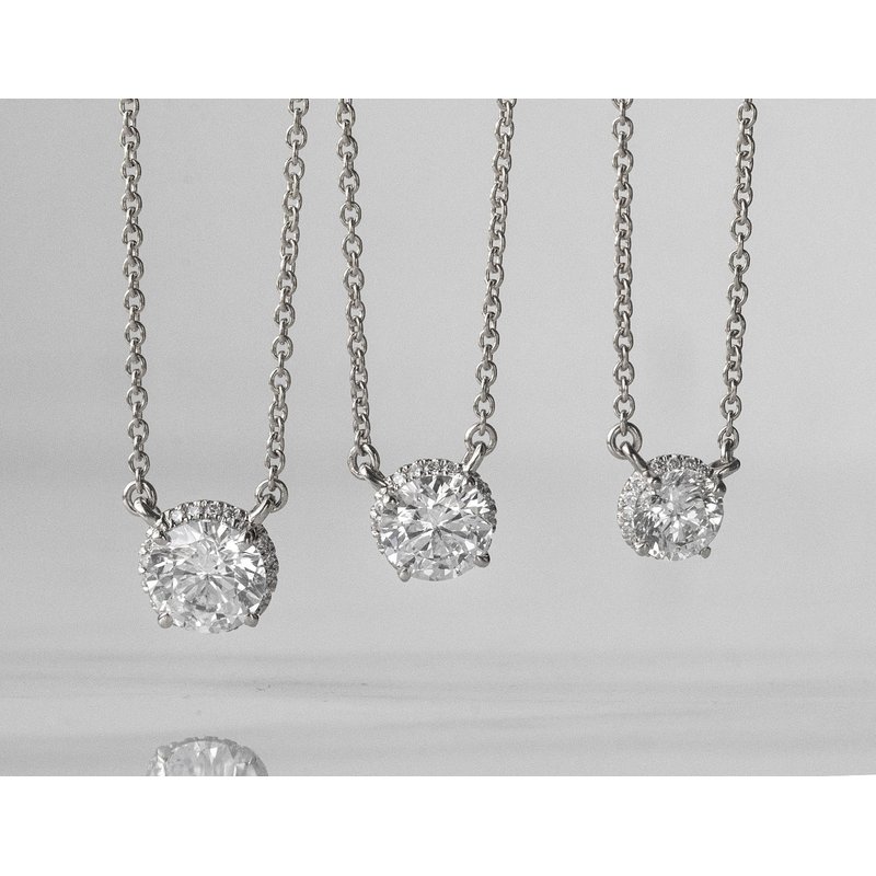 Kesslers 1ct. Round Cut Kessler 81 Slim Halo Diamond Pendant in 14K ...