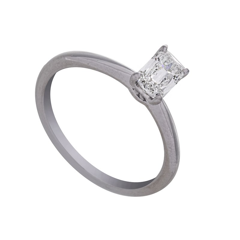74ct. Kessler Emerald Cut Solitaire Engagement Ring in 14K White Gold