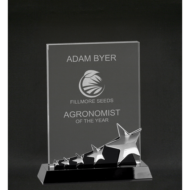 Plaques & Awards Rectangle Crystal with Silver Stars on Black Pedestal ...