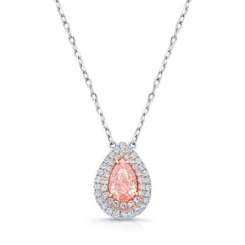 18K White Gold Double Halo Necklace with a Fancy Light Pink Pear Shape ...
