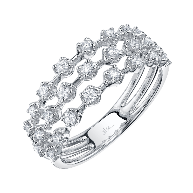 14K White Gold Three Diamond Row Band 186068 - Trice Jewelers