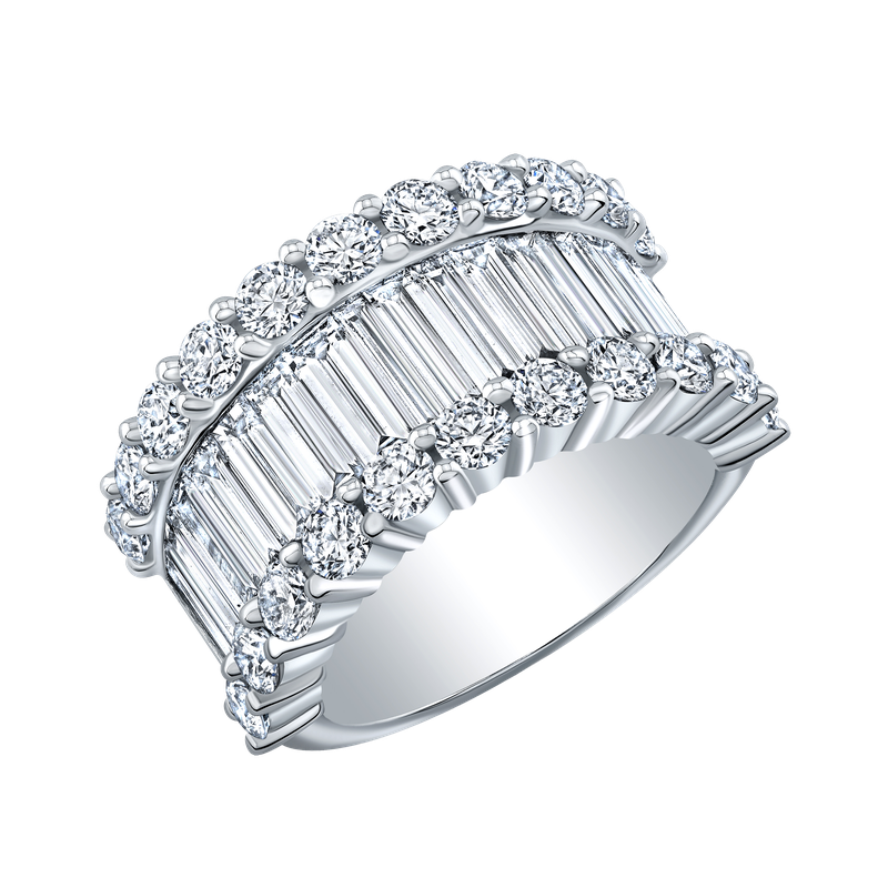 18K White Gold Band with Channel-Set Baguette and Round Diamonds 158077 ...