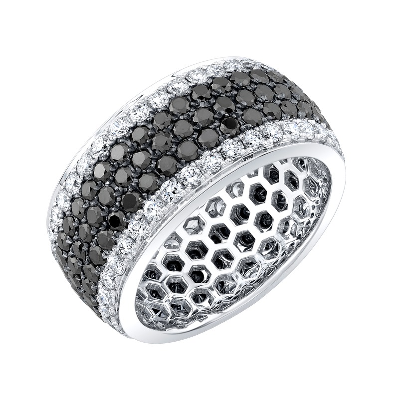 18K White Gold Band with Black and White Diamonds 177237 - Trice Jewelers