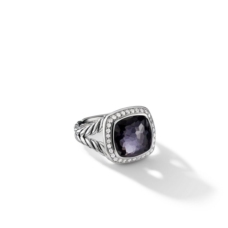 Albion® Ring in Sterling Silver with Black Orchid and Pavé Diamonds ...