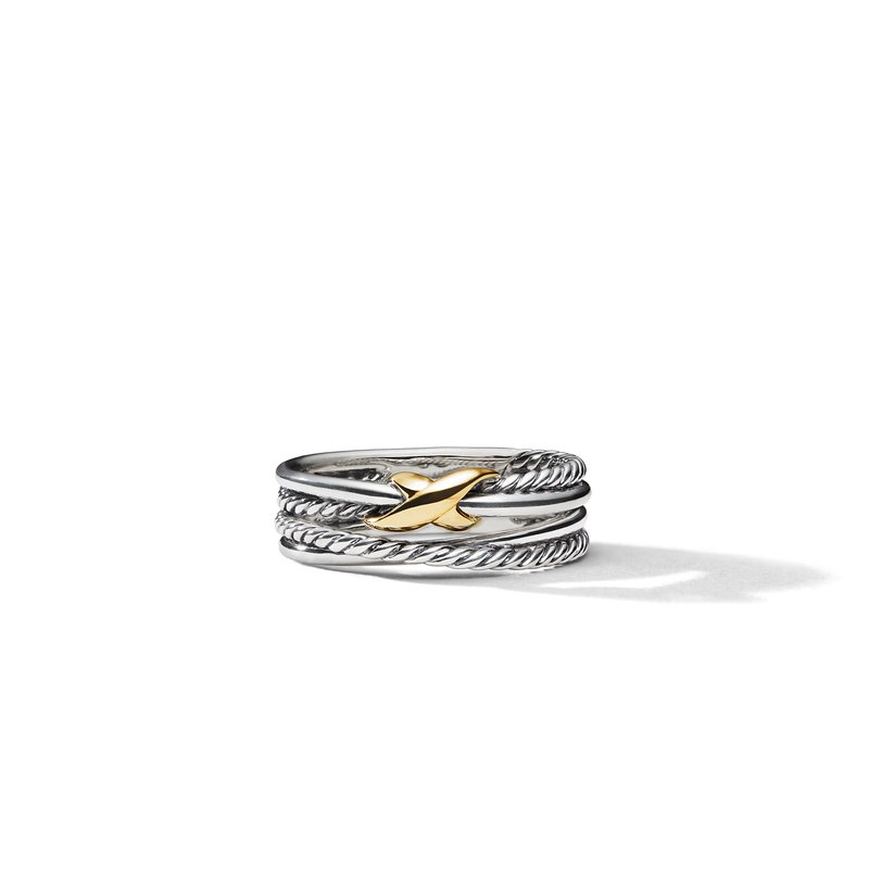 X Crossover Band Ring in Sterling Silver with 18K Yellow Gold ...