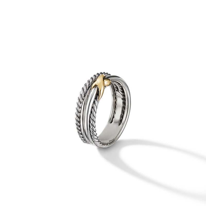 X Crossover Band Ring in Sterling Silver with 18K Yellow Gold ...
