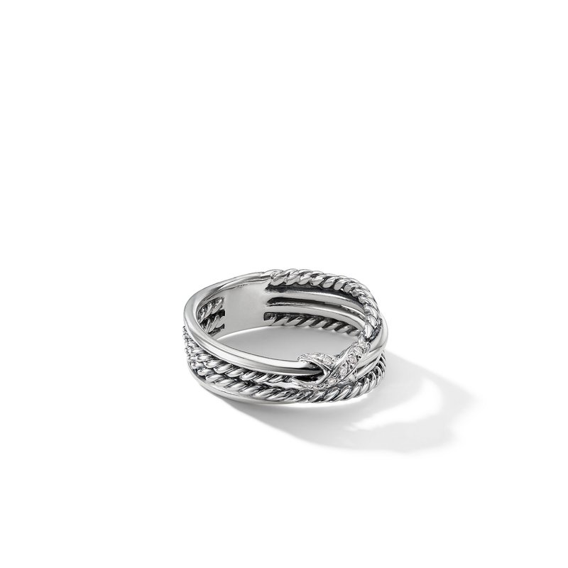 X Crossover Band Ring in Sterling Silver with Pavé Diamonds ...