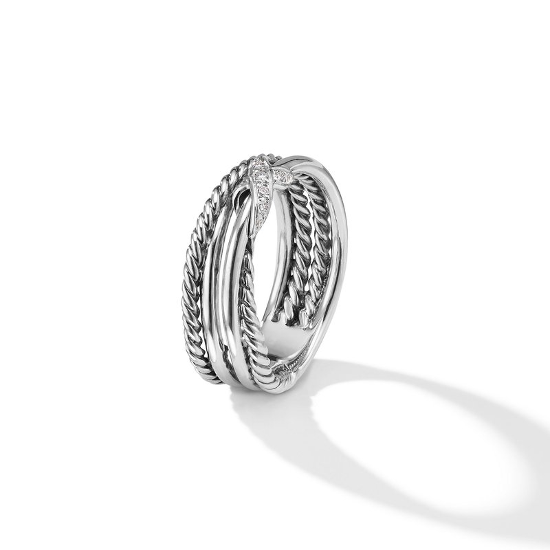 X Crossover Band Ring in Sterling Silver with Pavé Diamonds ...