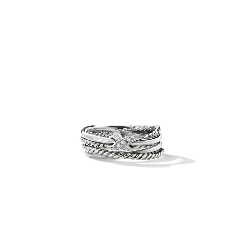X Crossover Band Ring in Sterling Silver with Pavé Diamonds ...
