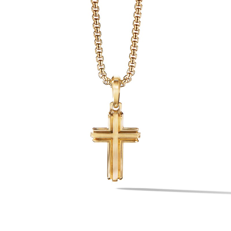 Deco Cross Pendant in 18K Yellow Gold 192740978722 - Mednikow