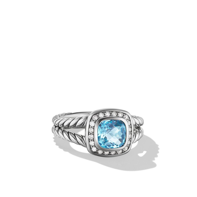 Petite Albion® Ring in Sterling Silver with Blue Topaz and Pavé ...