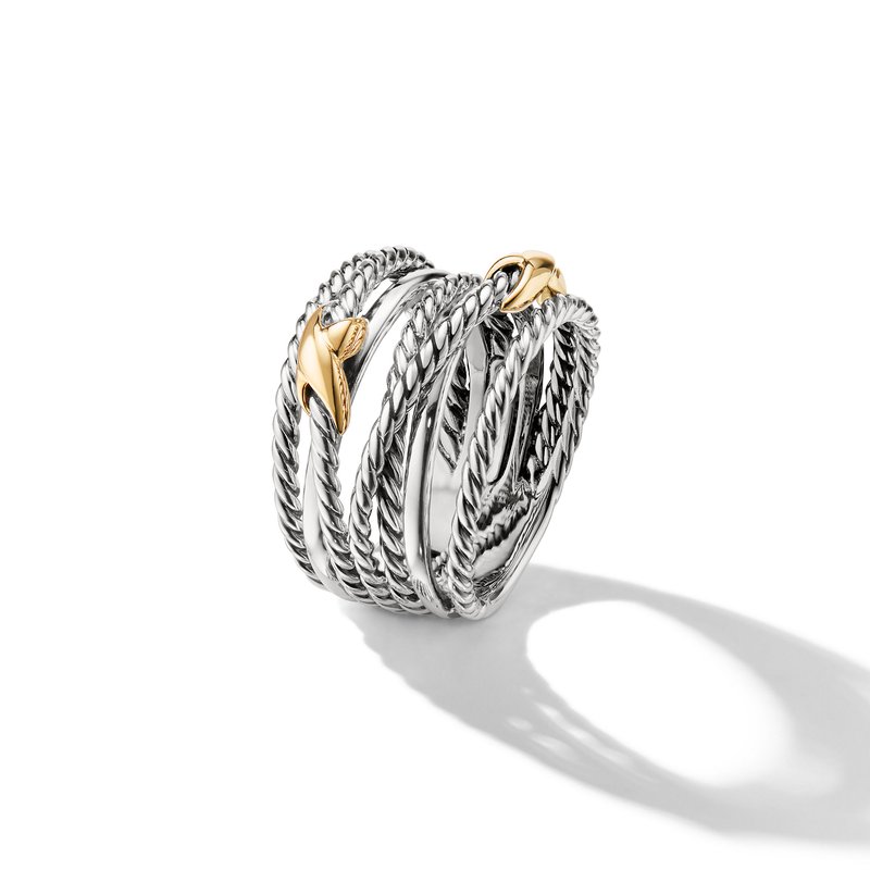 Double X Crossover Ring in Sterling Silver with 18K Yellow Gold ...
