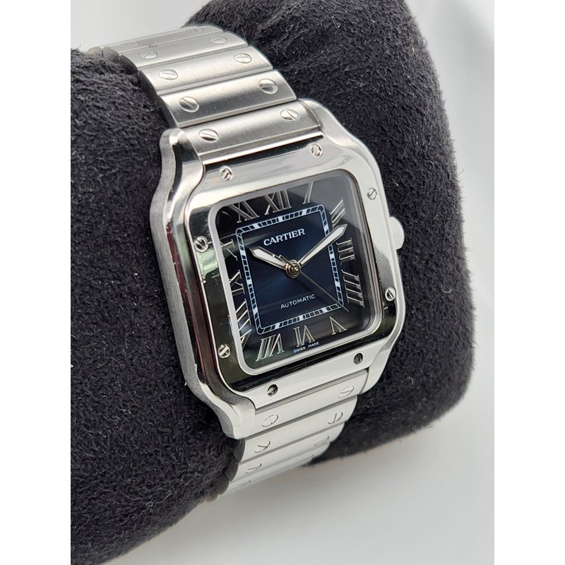 Pre-Owned Watches Cartier Santos De Cartier Blue Dial Medium Stainless ...