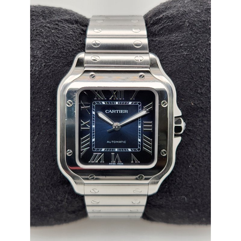 Pre-Owned Watches Cartier Santos De Cartier Blue Dial Medium Stainless ...