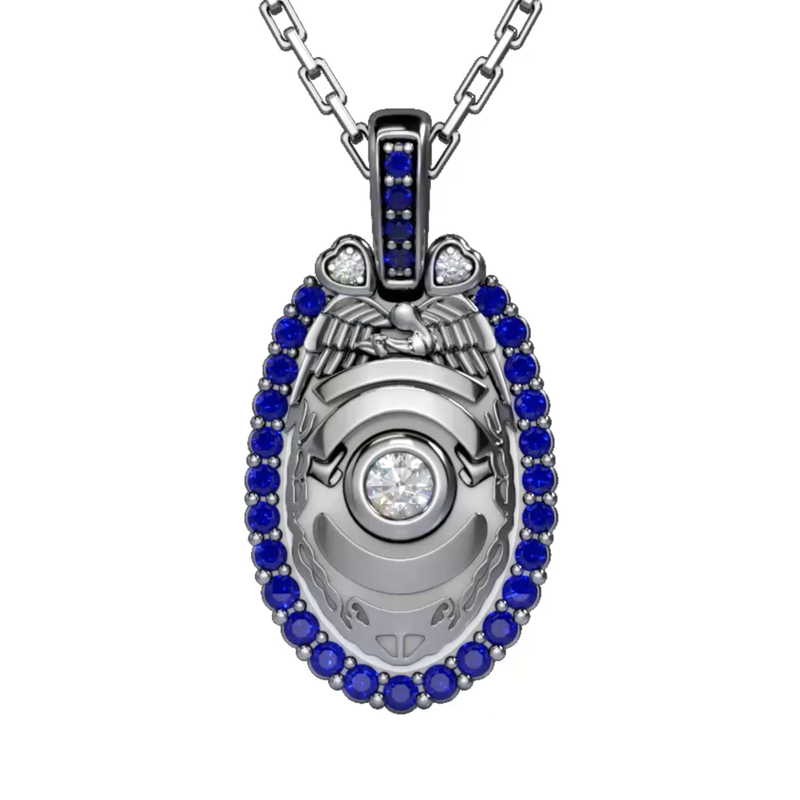 Two Hearts One Badge Law Enforcement Pendant - White Gold with .28ctw ...