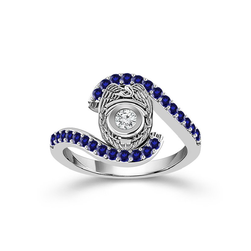Two Hearts One Badge Law Enforcement Ring - Sterling Silver with 1/3ctw ...