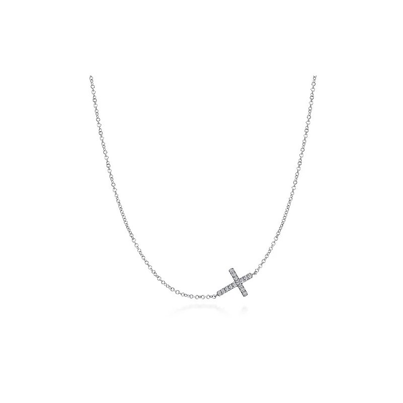 Flora Signature Sterling Silver and White Sapphire Cross Necklace 002 ...
