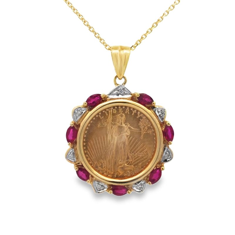 Flora Estate Estate - Ruby and Diamond Coin Frame Pendant 001-819-00319 ...