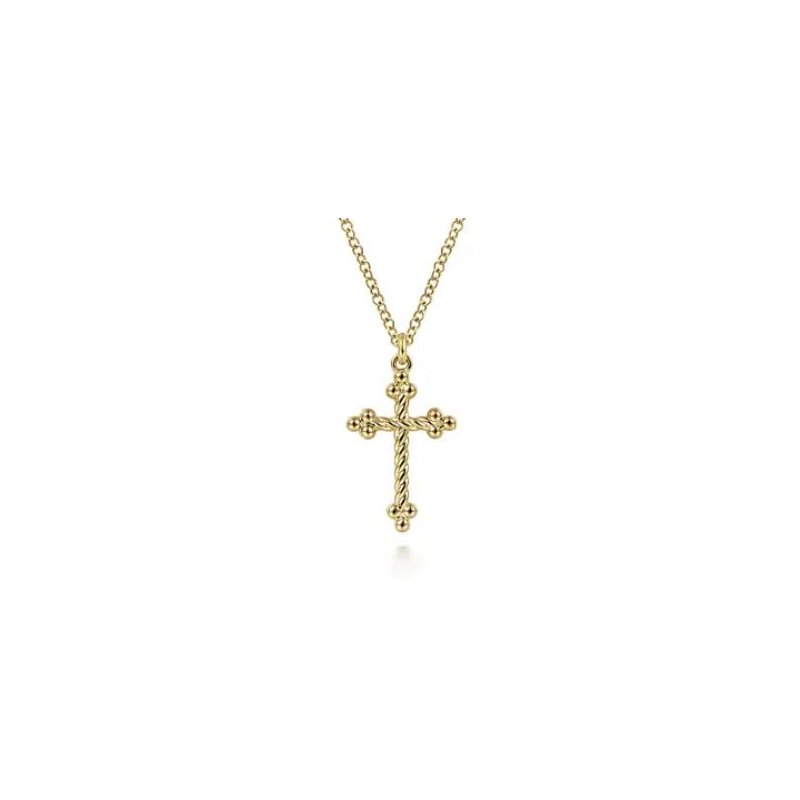 Flora Signature Yellow Gold Cross Necklace 001-431-00483 - Flora Gems