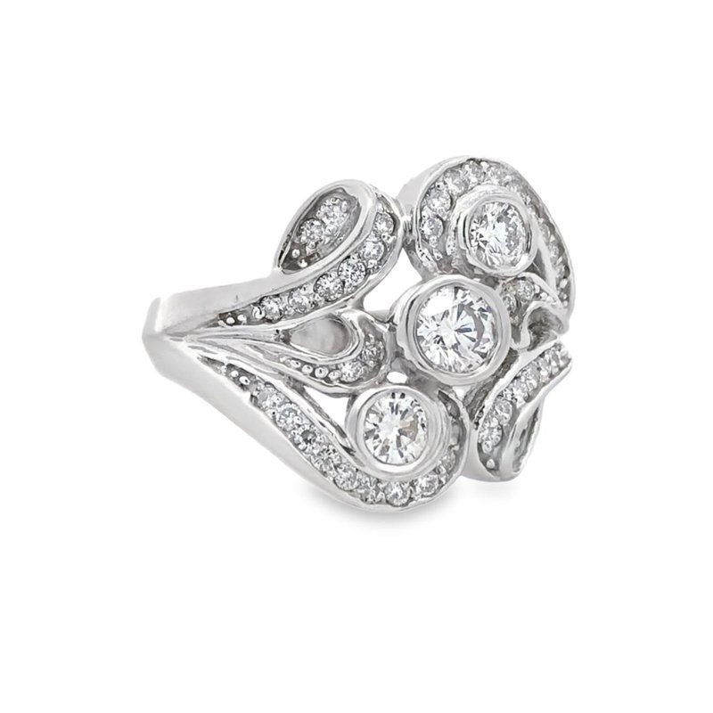 Flora Estate Estate - Diamond Three Stone Cluster Ring 001-812-00352 ...