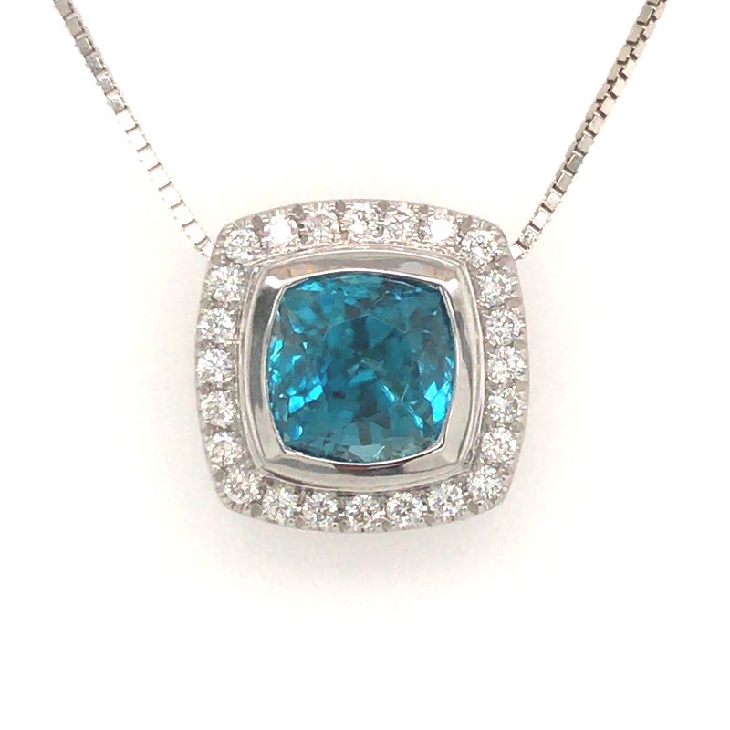Flora Signature Blue Zircon and Diamond Pendant 001-230-01462 - Flora Gems
