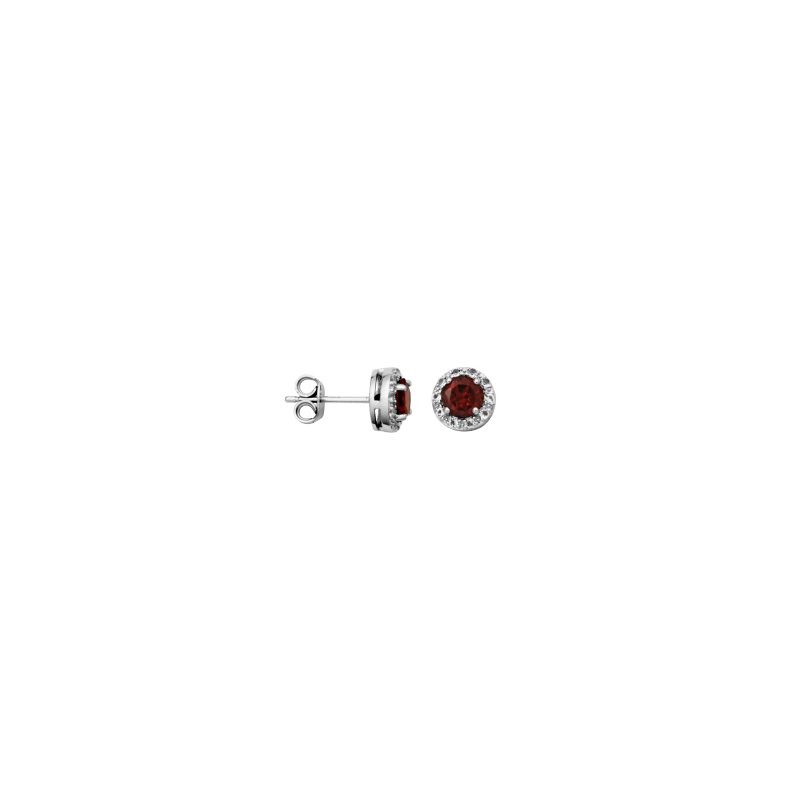 Samuel B Sterling Silver 5mm Genuine Garnet and White Topaz Halo ...