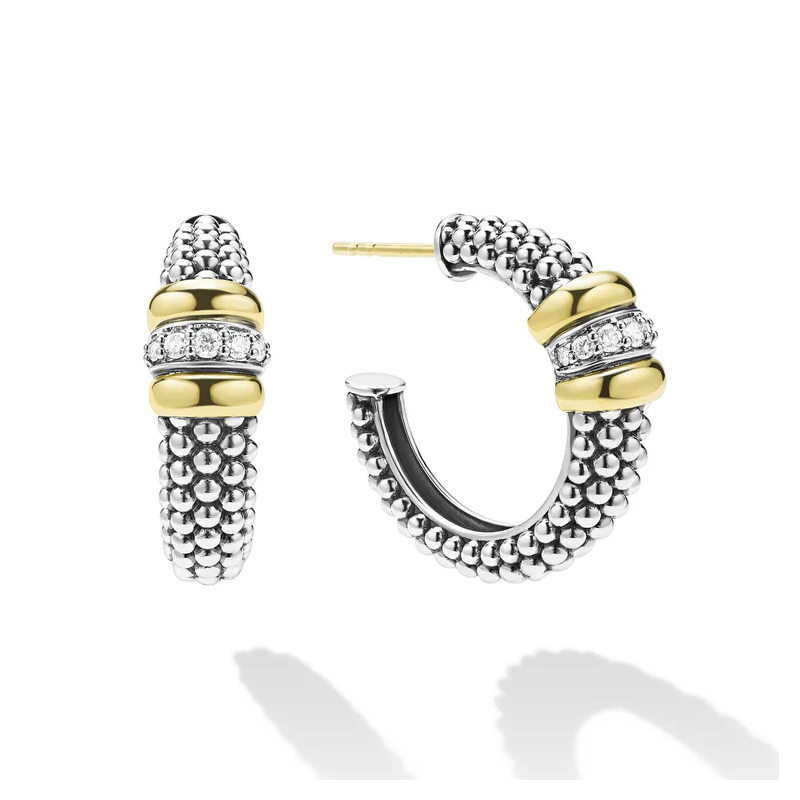 LAGOS STERLING SILVER AND 18K YELLOW GOLD 23MM SIGNATURE CAVIAR DIAMOND ...