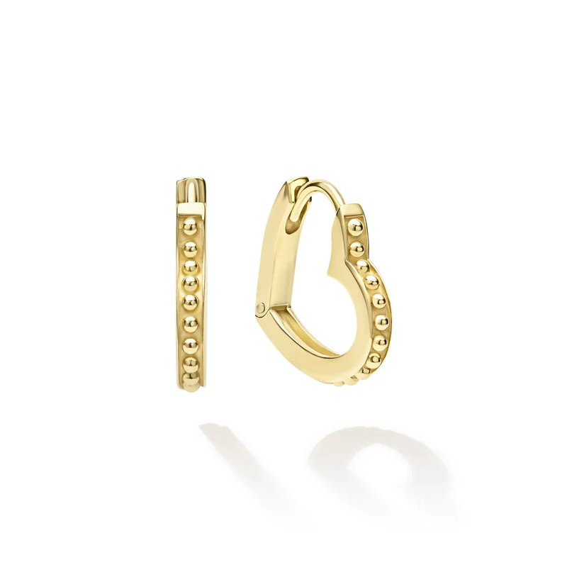LAGOS 18K YELLOW GOLD CAVIAR 14X2MM HEART HUGGIES 001-425-06800 ...