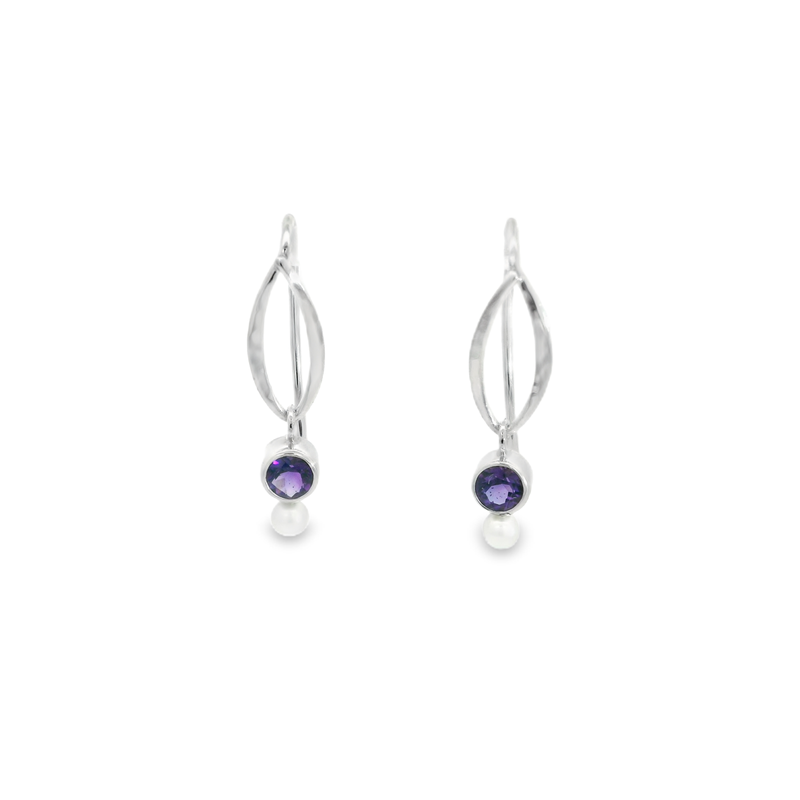 E. L. Designs STERLING SILVER AMETHYST & PEARL DROP EARRINGS 006-645 ...