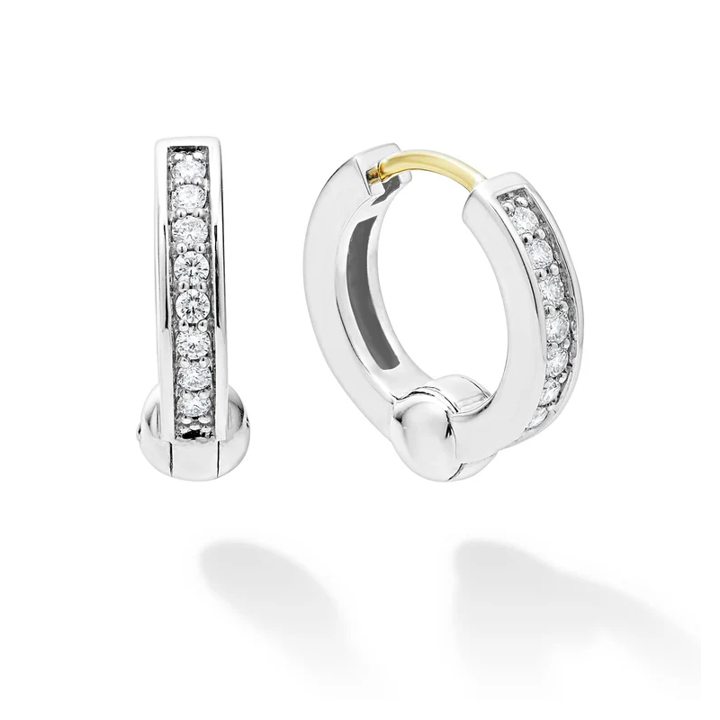 LAGOS STERLING SILVER WITH 14K POST CAVIAR SPARK DIAMOND HUGGIES 006 ...