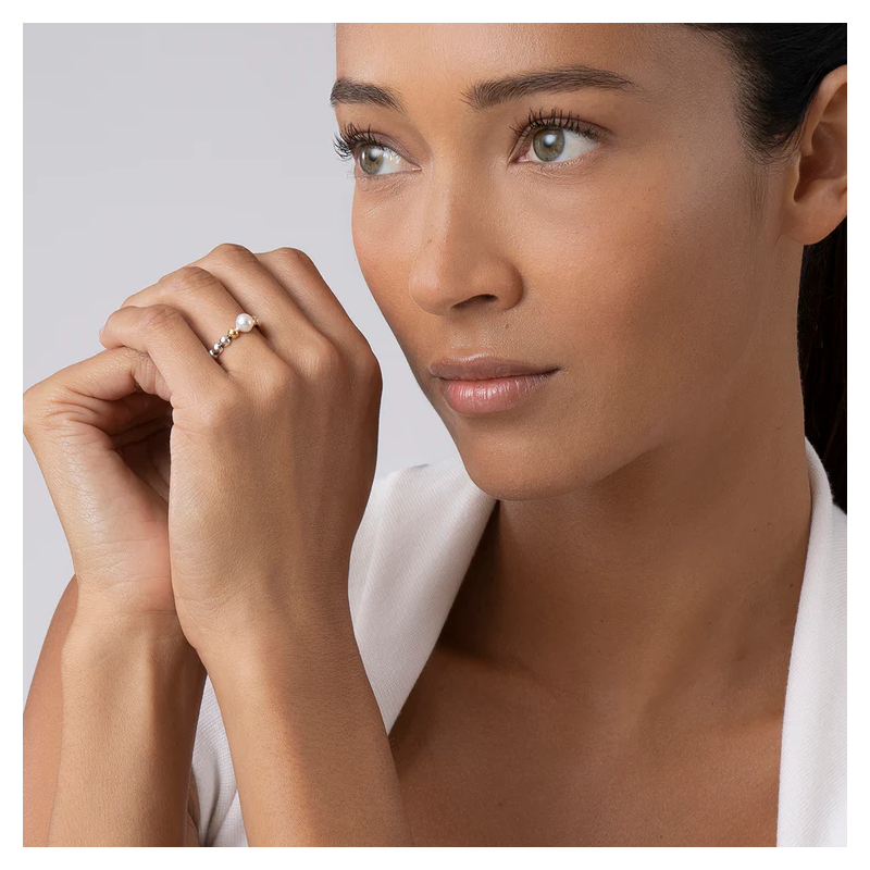 LAGOS STERLING SILVER AND 18K YELLOW GOLD 5MM LUNA PEARL STACK RING 006 ...