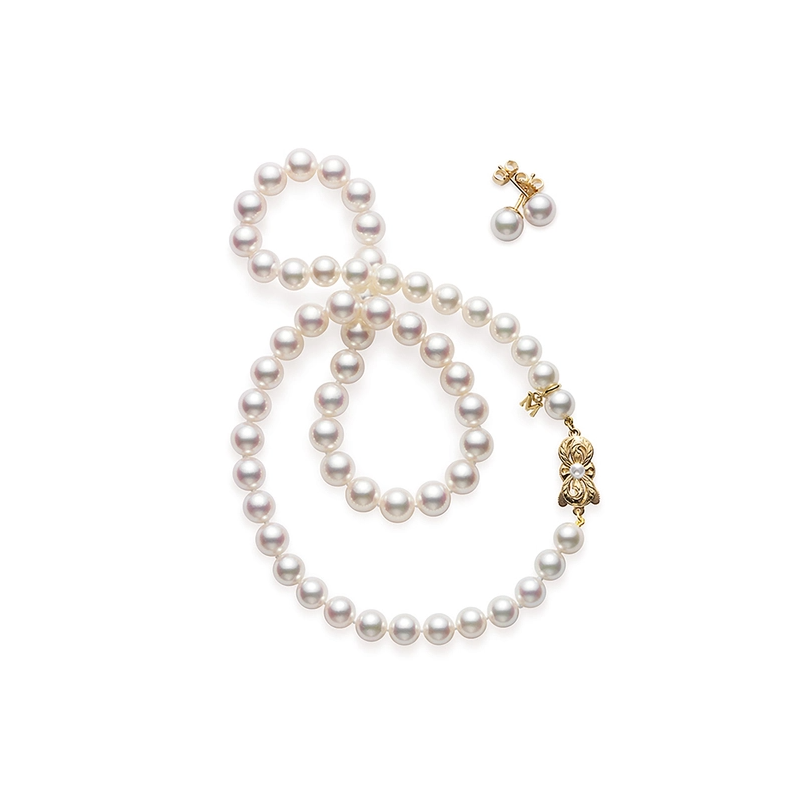 Mikimoto 18K YELLOW GOLD 7MM 7X6MM AKOYA TWO-PIECE NECKLACE AND STUD ...
