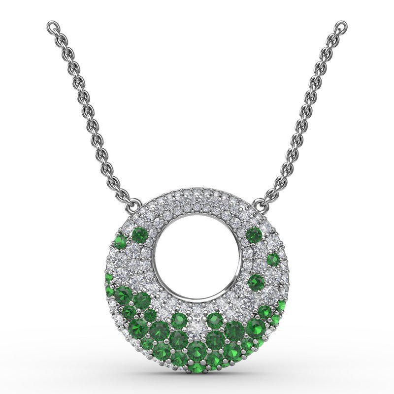 FANA 14K YELLOW GOLD DIAMOND AND EMERALD PAVE ROUND PENDANT 006-230 ...