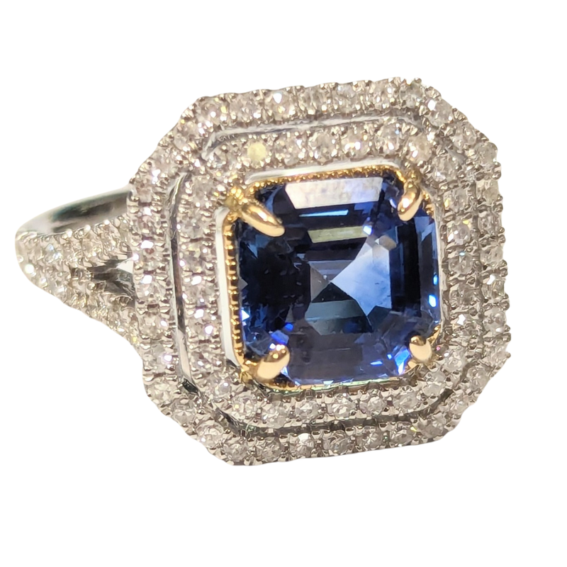 Heera Moti Platinum 2.71ct Asscher Cut Sapphire and Diamond Ring 200 ...