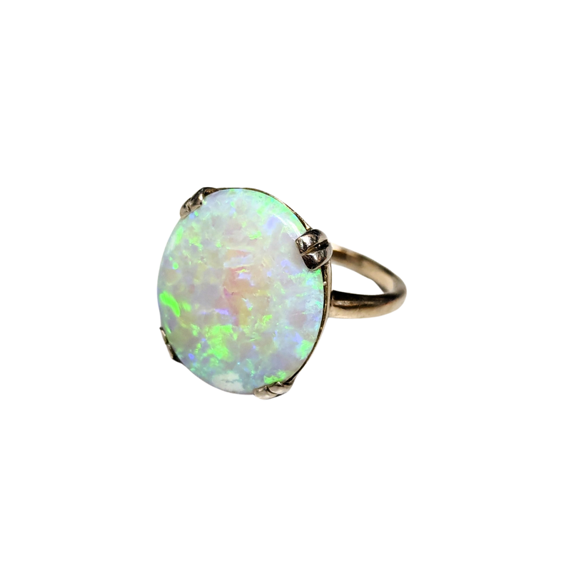 Antique, Estate & Consignment 14k White Gold Double Prong Set Opal Ring ...