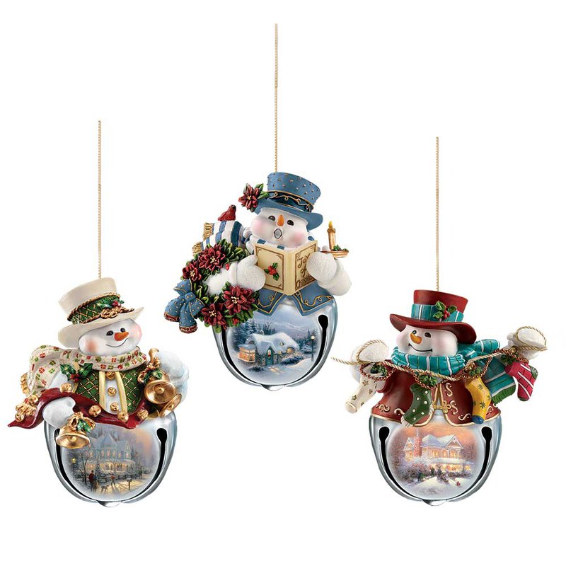 Paintings Snowman Bell Ornaments - Set Of 3 Hand-Painted Collectibles ...