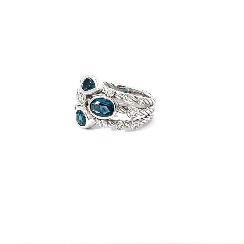 Traditional 14k White Gold Confetti Ring with Diamonds and London Blue ...