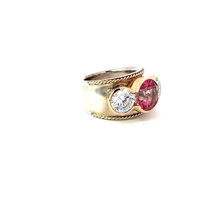 Traditional 14k Gold and Sterling Silver Ring with Pink Topaz and CZ ...