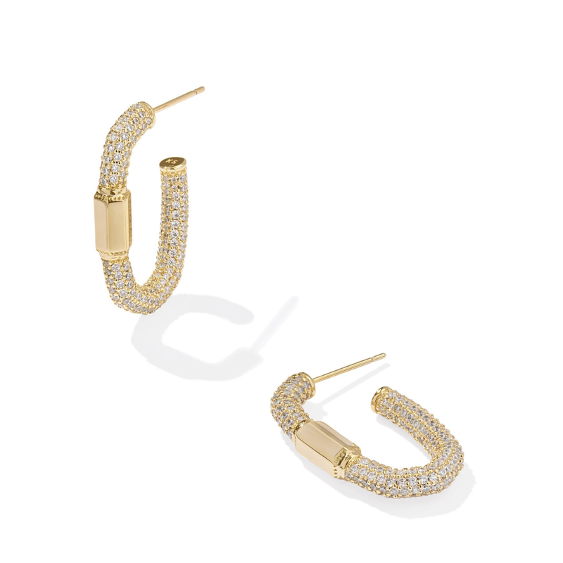 Kendra Scott EMERY GOLD HOOP EARRINGS IN WHITE CRYSTAL; 14K GOLD PLATED ...