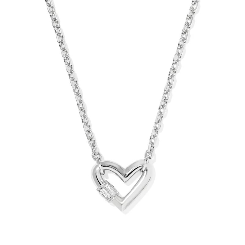 Kendra Scott EMERY HEART SILVER SHORT PENDANT NECKLACE IN WHITE CZ ...