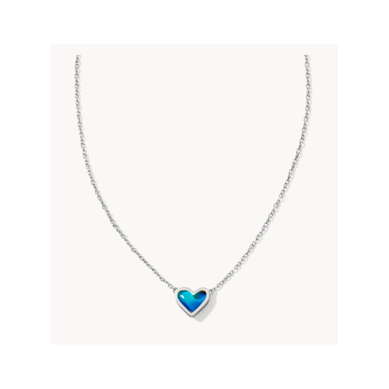 Kendra Scott FRAMED ARI HEART SILVER SHORT PENDANT NECKLACE IN MOOD ...