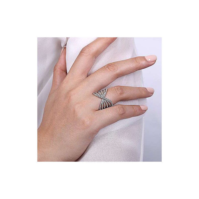 14k White Gold Wide Diamond Intersecting Statement Ring by Gabriel NY