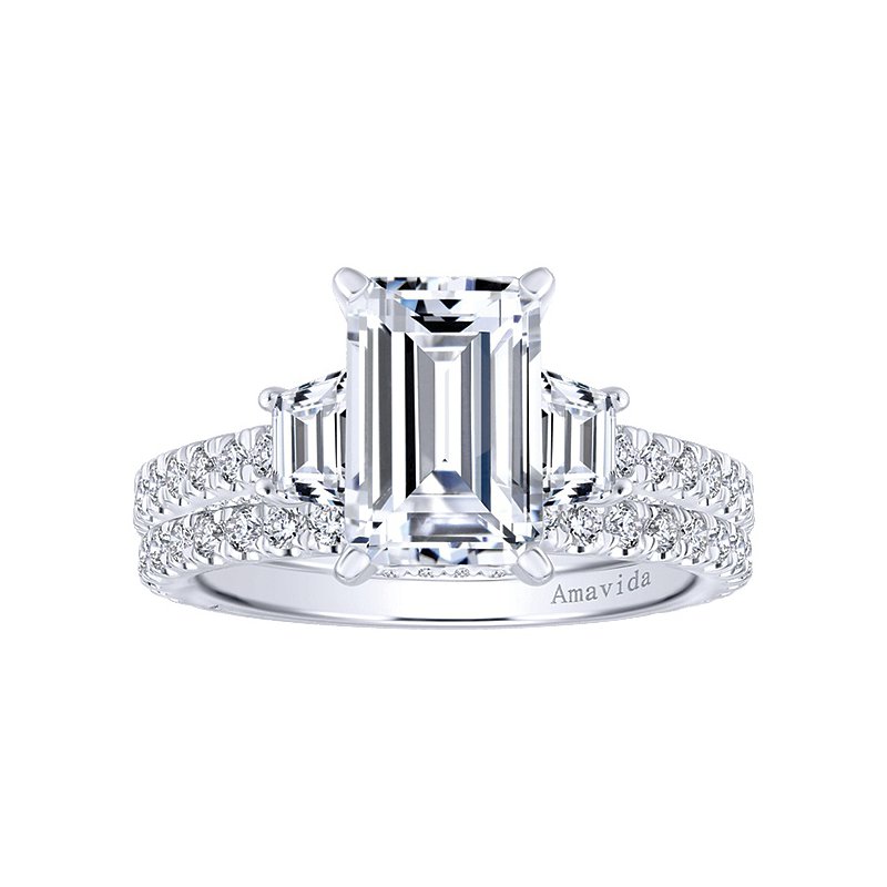 Gabriel NY Platinum Emerald Cut and Trapezoid Diamond Engagement Ring ...