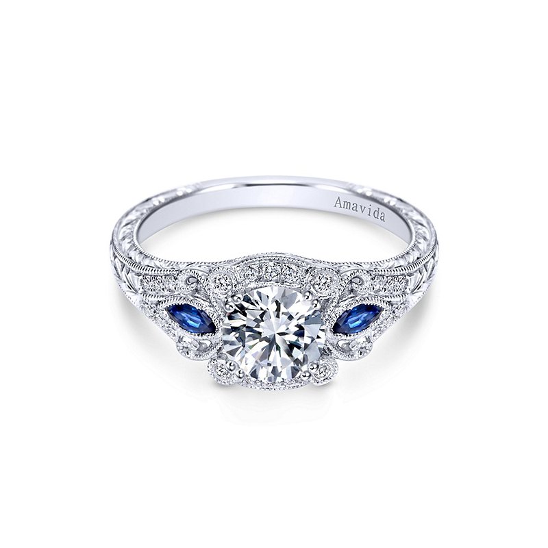 Gabriel NY Platinum Vintage Style Sapphire and Diamond Engagement Ring ...