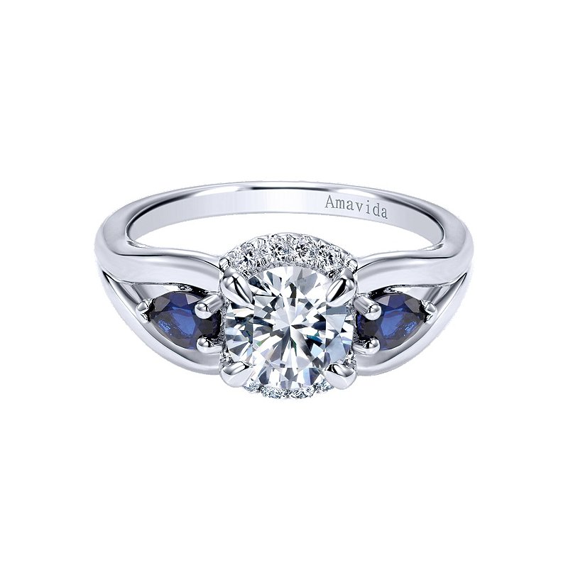 Gabriel NY Platinum Sapphire and Diamond Partial Halo Engagement Ring ...